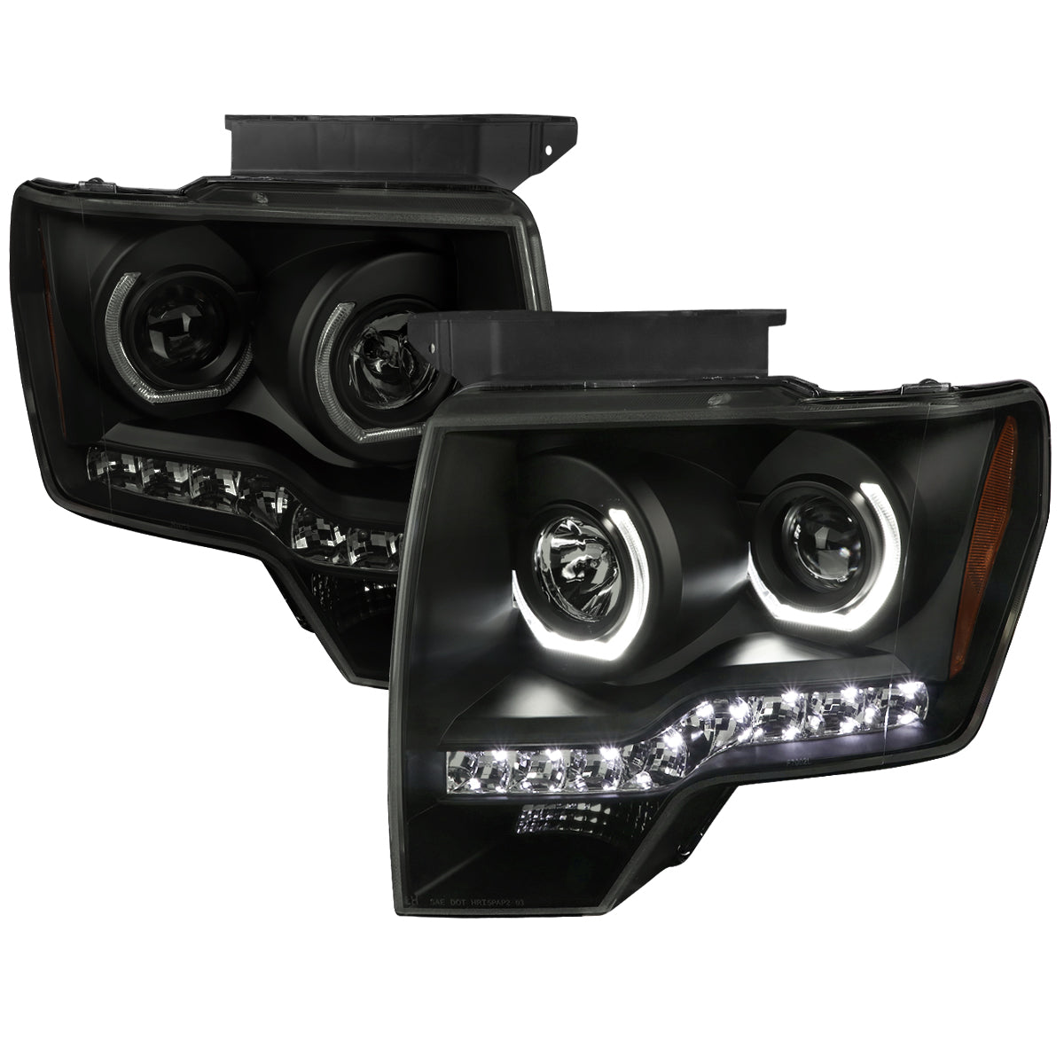 2009-2014 Ford F-150 Dual U-Ring Halo Projector Headlights w/ LED Ligh ...