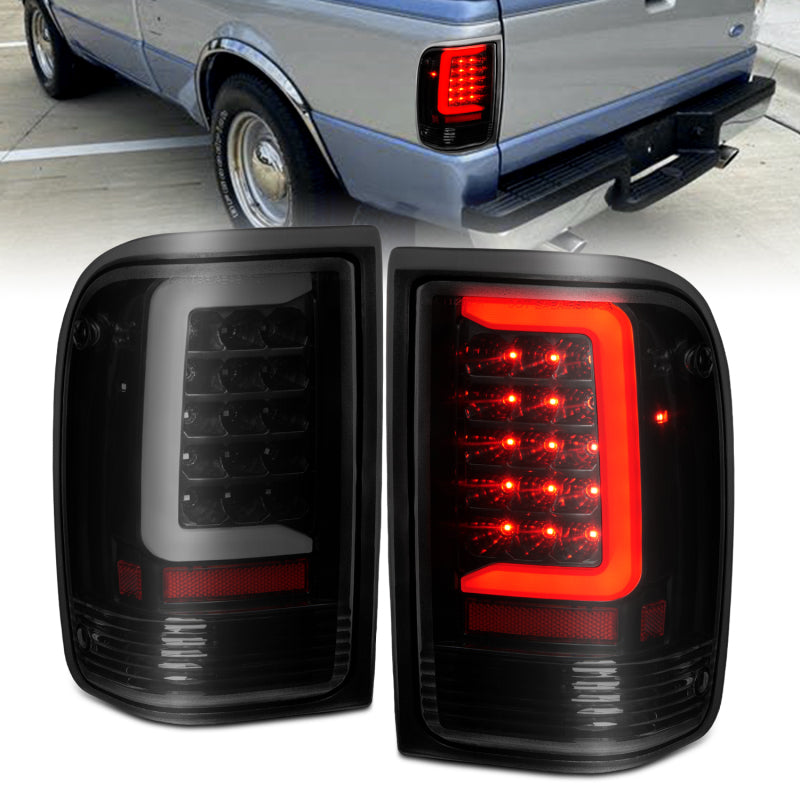 ANZO 1993-1997 Ford Ranger LED Tail Lights w/ Light Bar Black Housing ...