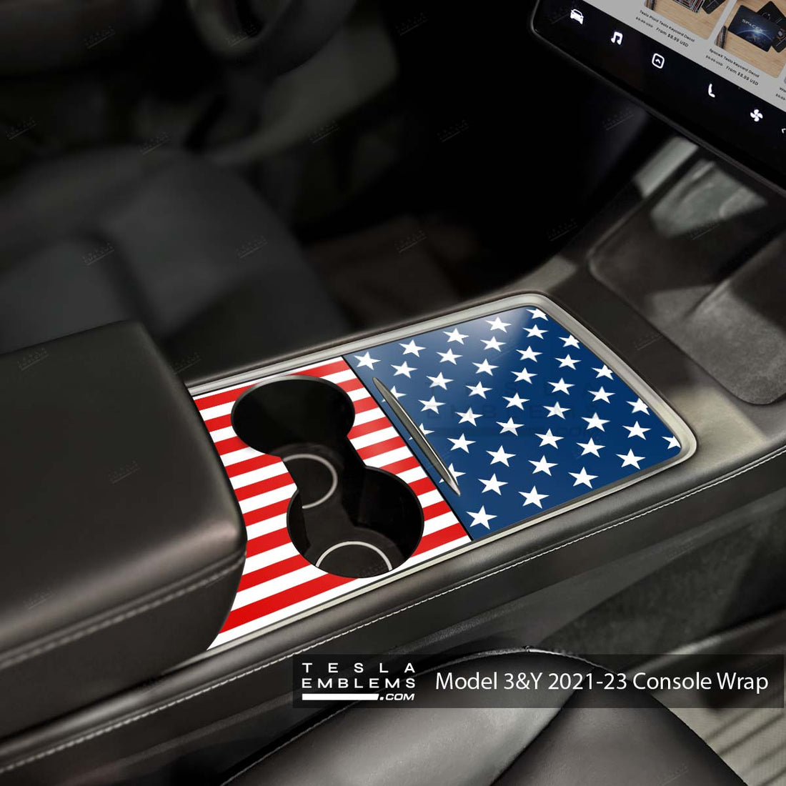 American Flag | Tesla Center Console Wrap Kit | Model Y '21-25 – NTXGlow
