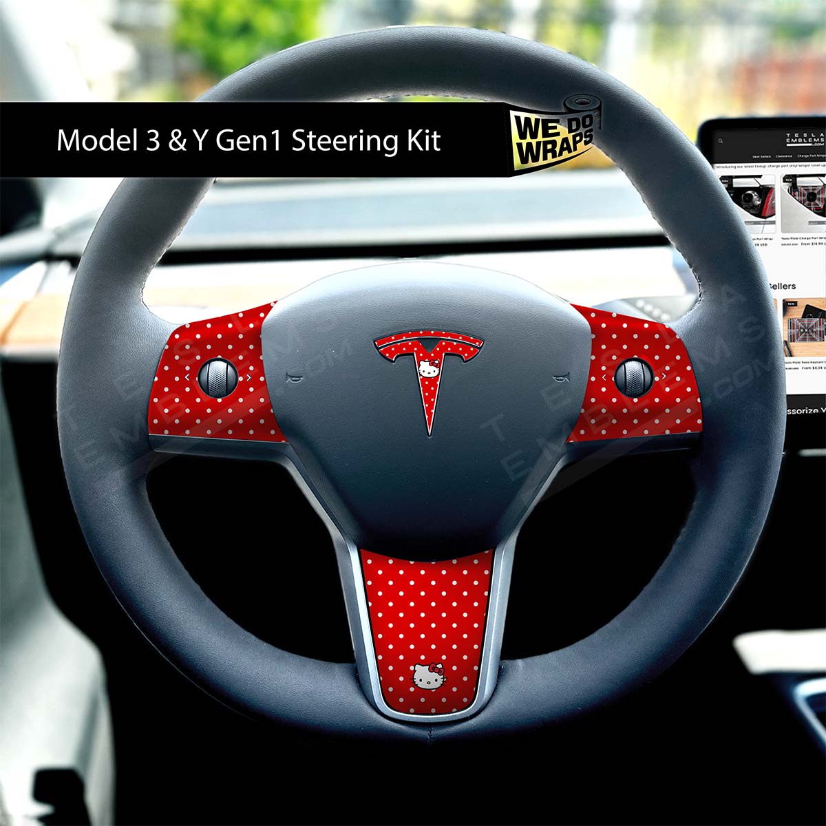 Hello Kitty Tesla Steering Wheel Wrap | MY 2019-'25 – NTXGlow