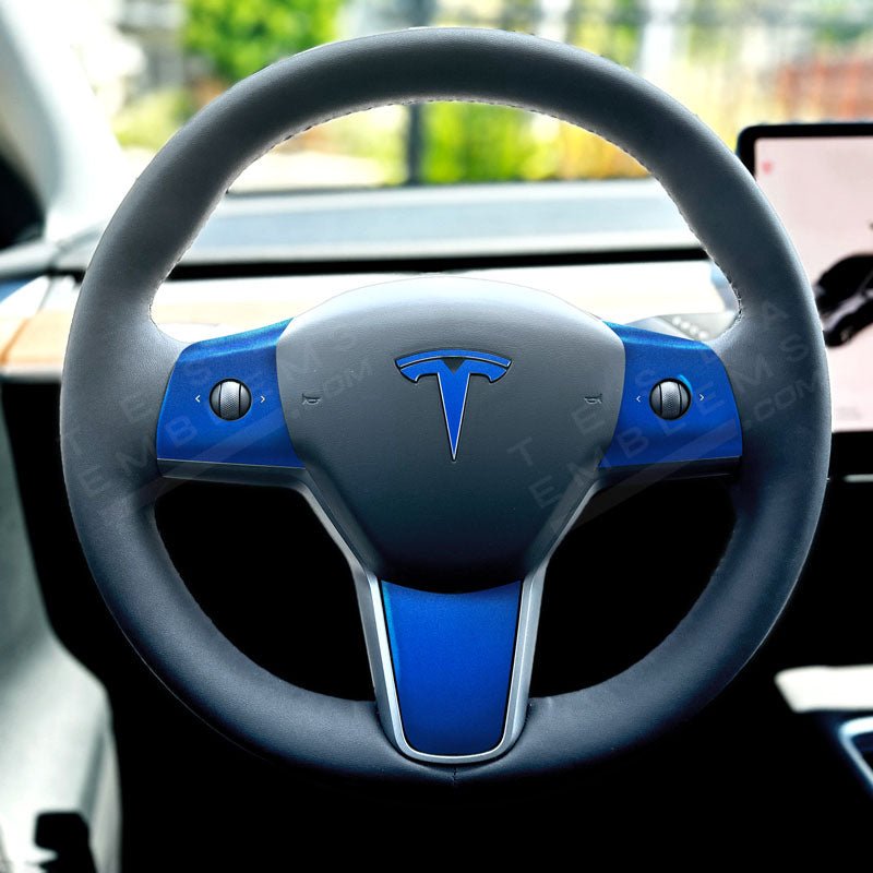 3M Gloss Fire Blue Tesla Steering Wheel Wrap | MY 2019-'25 – NTXGlow