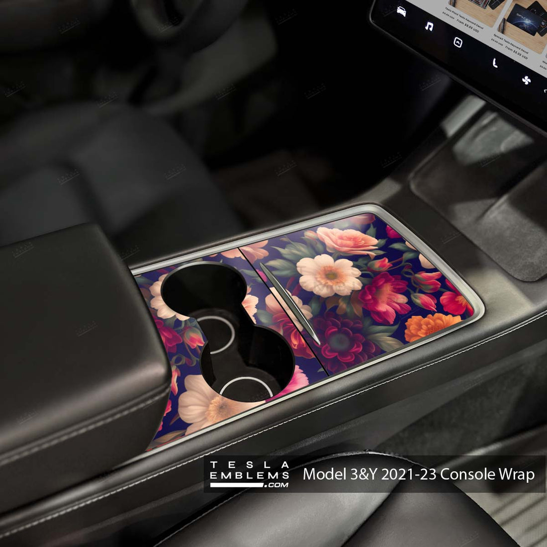 Midnight Bloom | Tesla Center Console Wrap Kit | Model Y '21-25 – NTXGlow