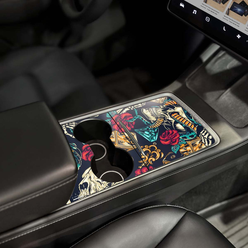 Skull & Rose Tattoo Art | Tesla Center Console Wrap Kit | Model Y '21 ...
