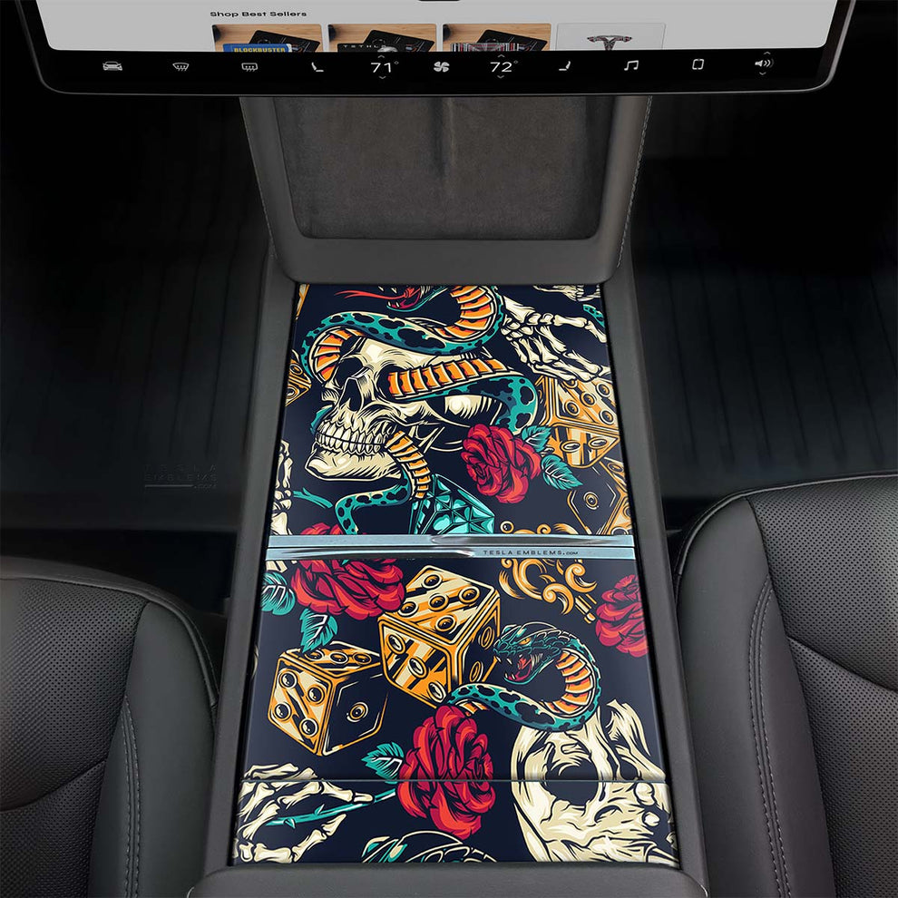 Skull & Rose Tattoo Art | Tesla Center Console Wrap Kit | Model Y 2026 ...