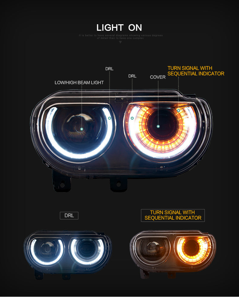 2008-2014 Dodge Challenger RGB Color Change OEM Replica Headlights Pro ...
